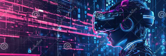 A Hacker Navigates a Vibrant Virtual World, Surrounded by Glowing ...