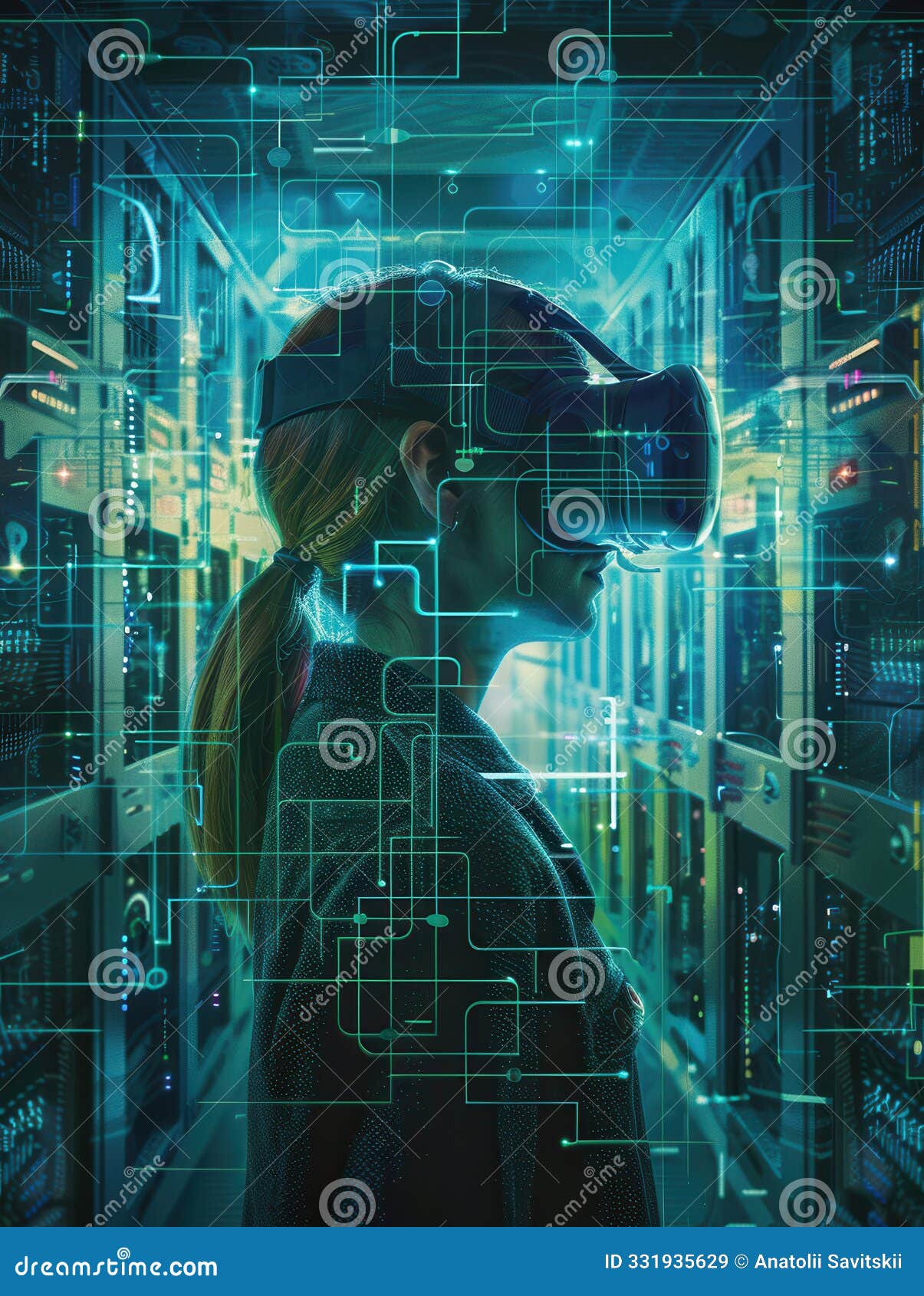 A Hacker Navigates a Virtual Landscape Filled with Digital Locks and ...