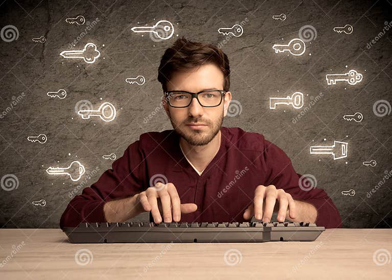 Hacker Nerd Guy With Drawn Password Keys Stock Image Image Of Number