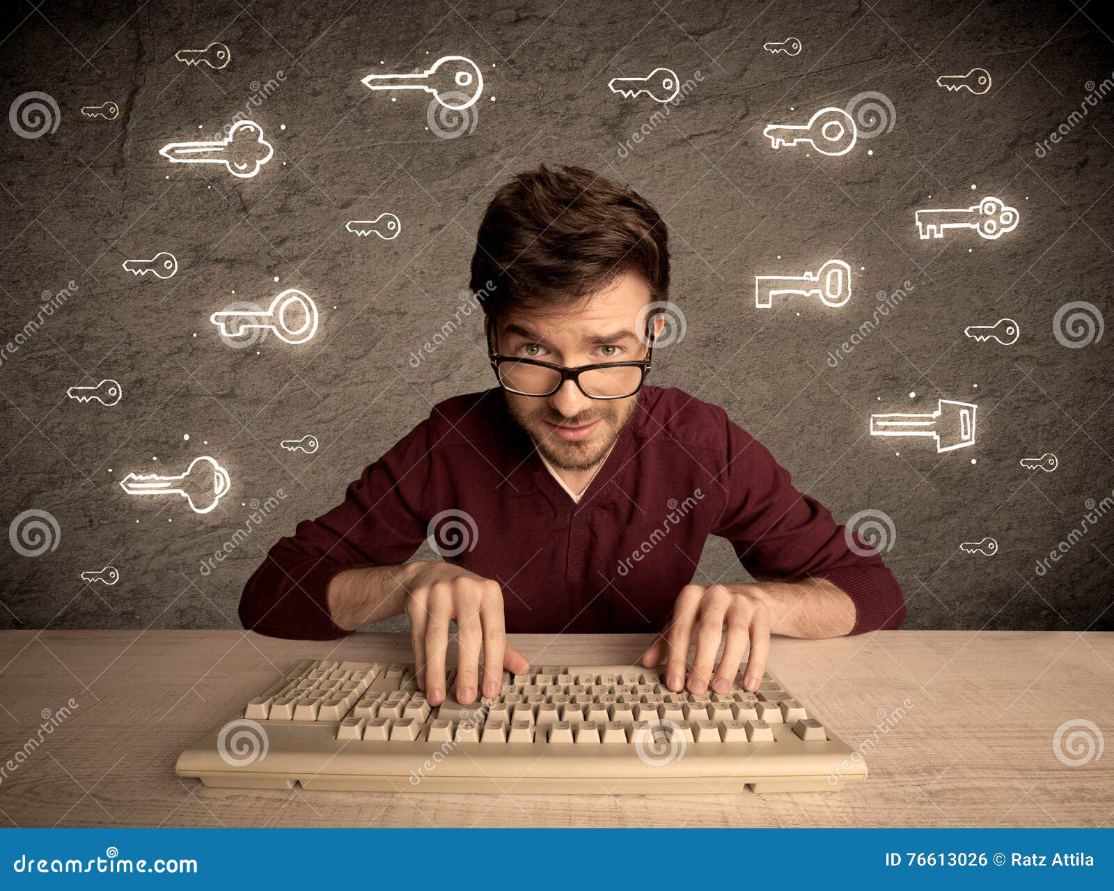 Hacker Nerd Guy with Drawn Password Keys Stock Photo - Image of ...