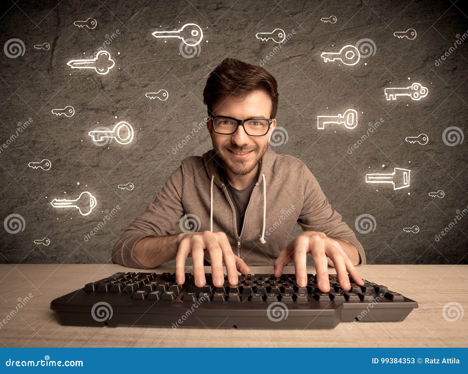 Hacker Nerd Guy With Drawn Password Keys Stock Image Image Of Coding