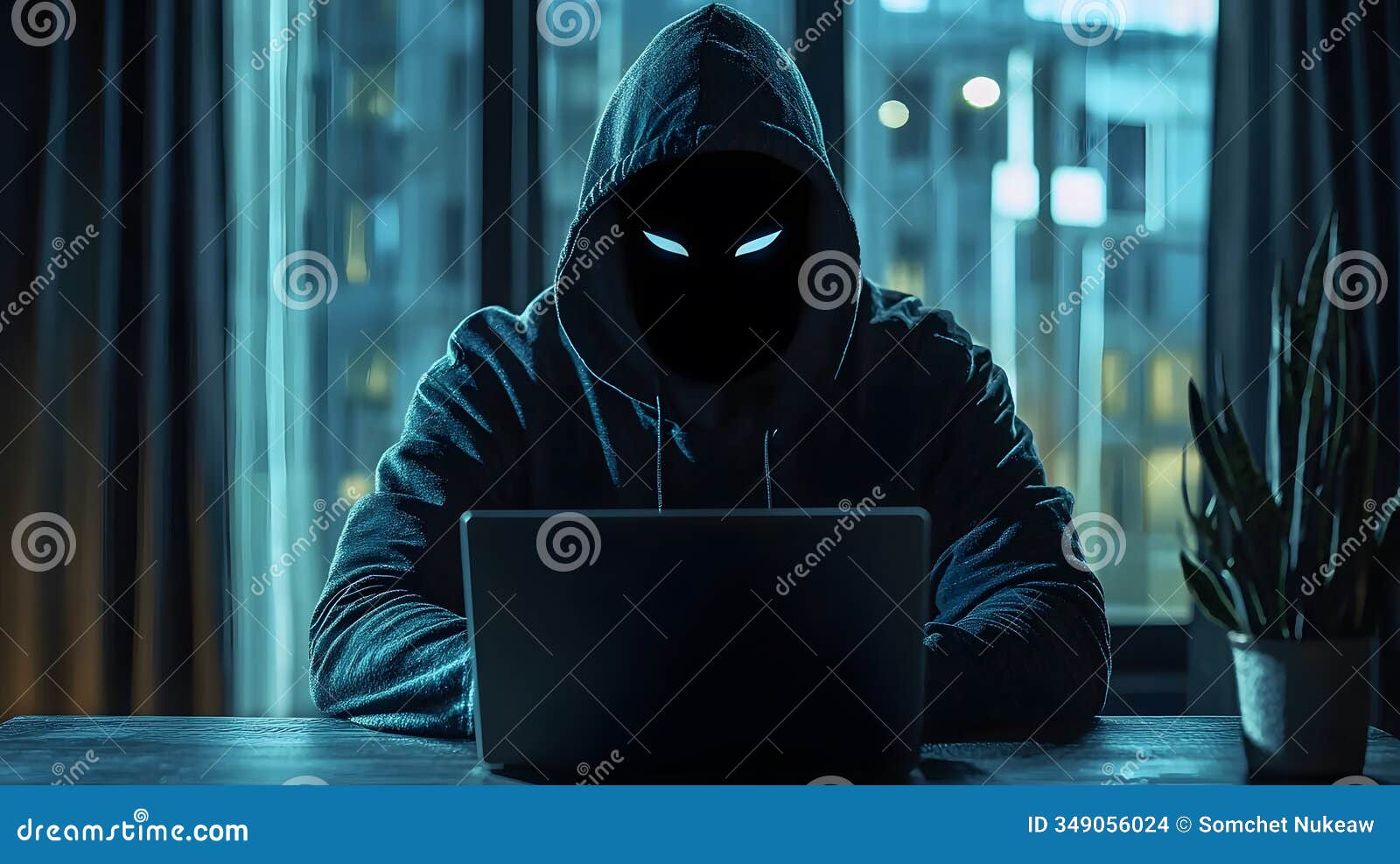 Hacker Operates Stealthily Urban Setting Digital Art Nighttime Close-up ...