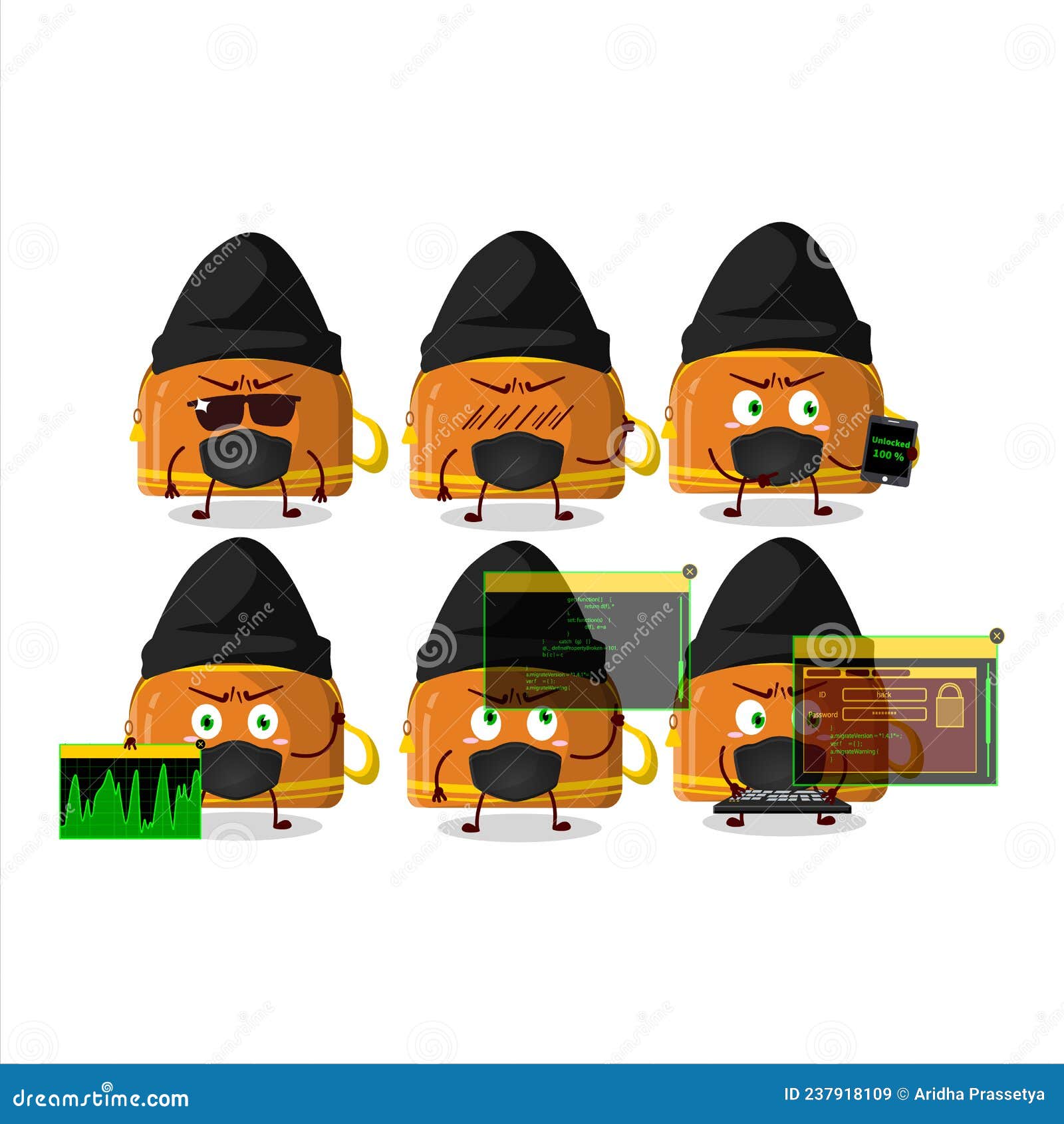 A Hacker Orange Pencil Case Character Mascot with Stock Vector ...