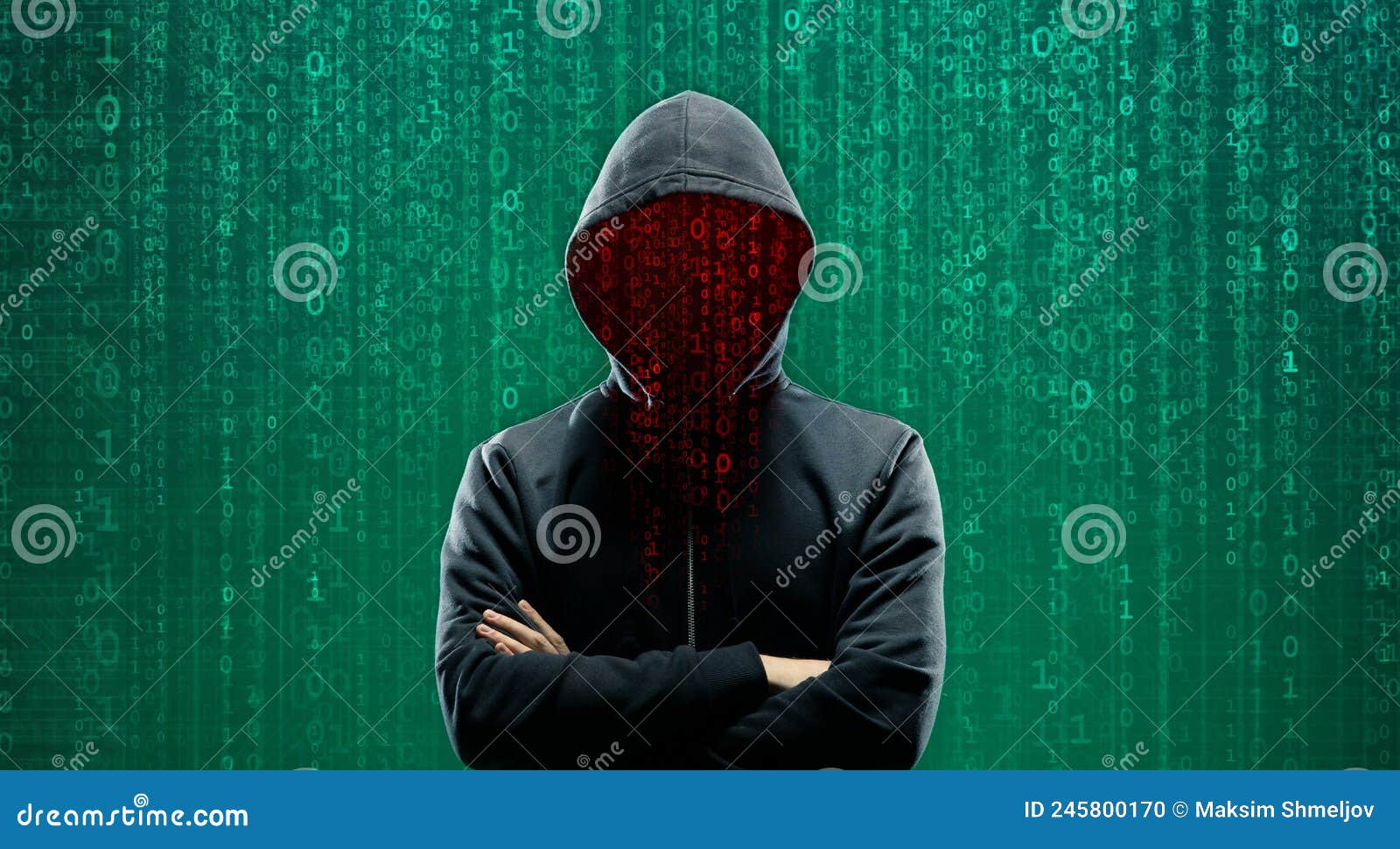 Hacker Over Abstract Digital Background with Elements of Binary Code and Computer Programs ...