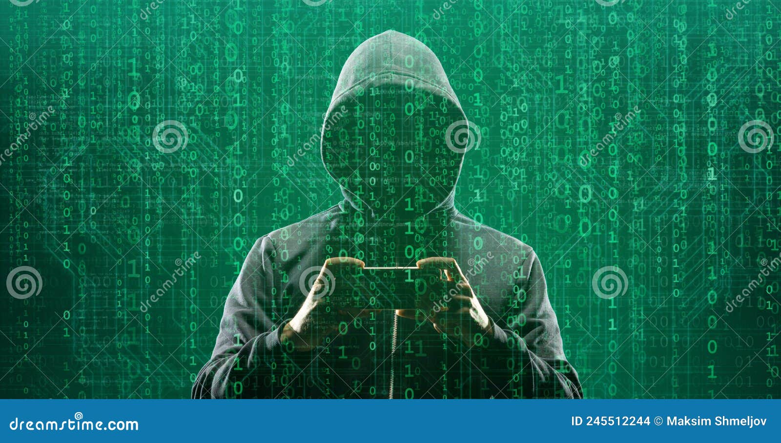 Hacker Over Abstract Digital Background with Elements of Binary Code ...