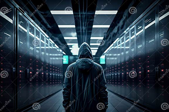 Hacker Penetration Tester Engineer Standing in Front of a Digital ...