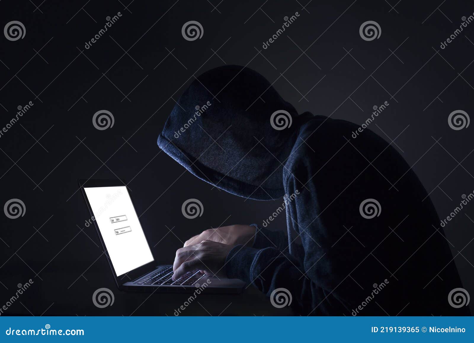 Hacker Performing Cyber Attack on Laptop Stock Image - Image of black ...