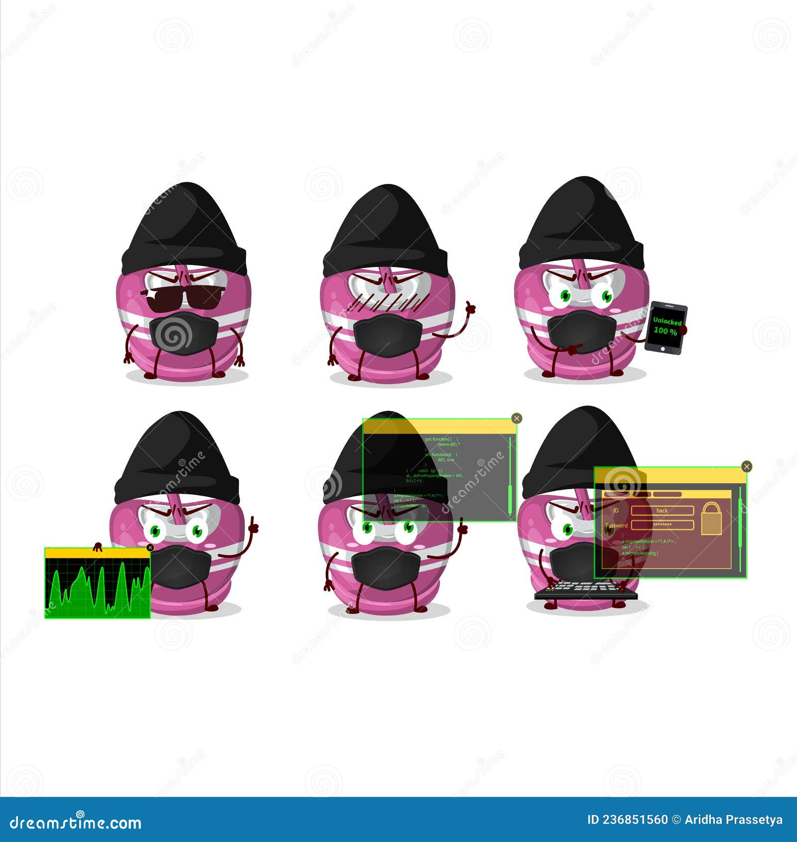 A Hacker Pink Sugar Candy Character Mascot with Stock Vector ...