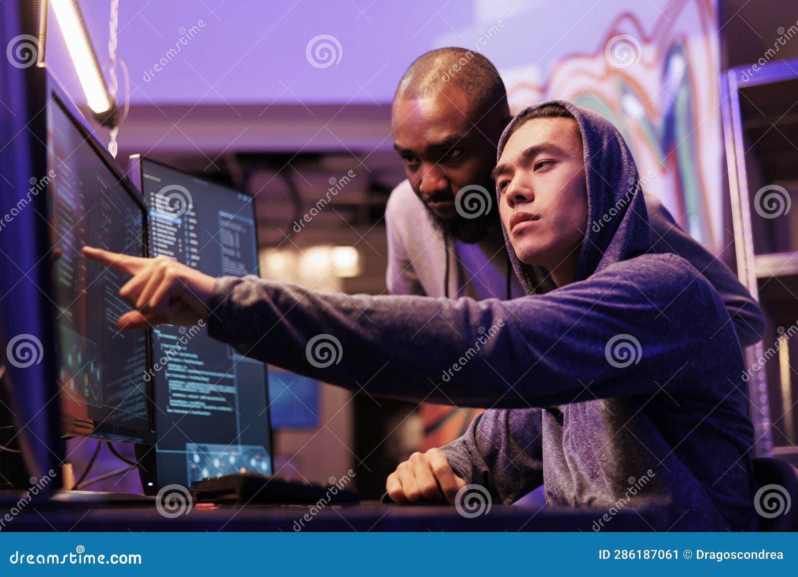 Hacker Pointing at Malware on Screen Stock Image - Image of american ...