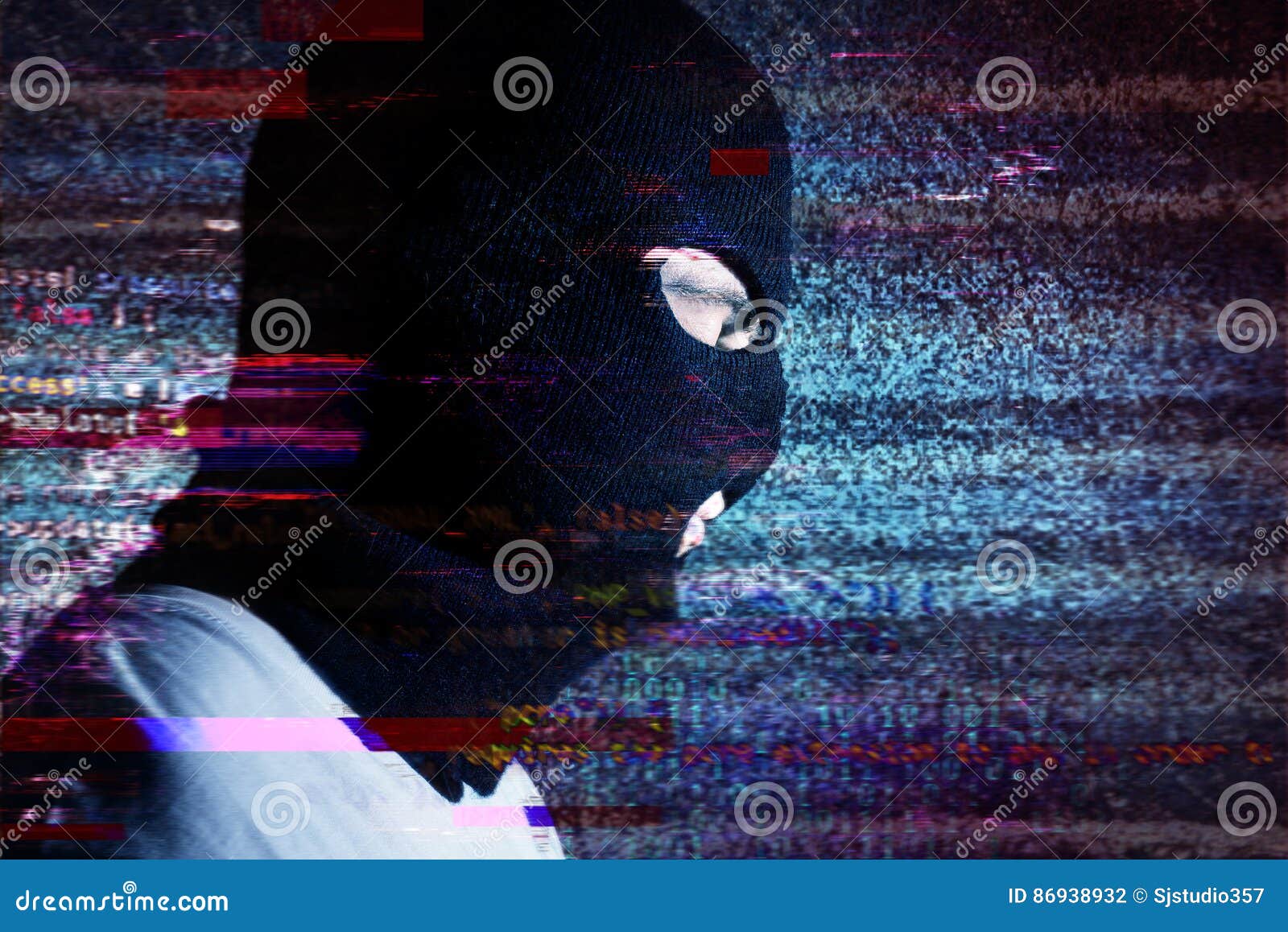 Hacker Portraite on the Background Noise, Glitch Effect it, Stealing ...