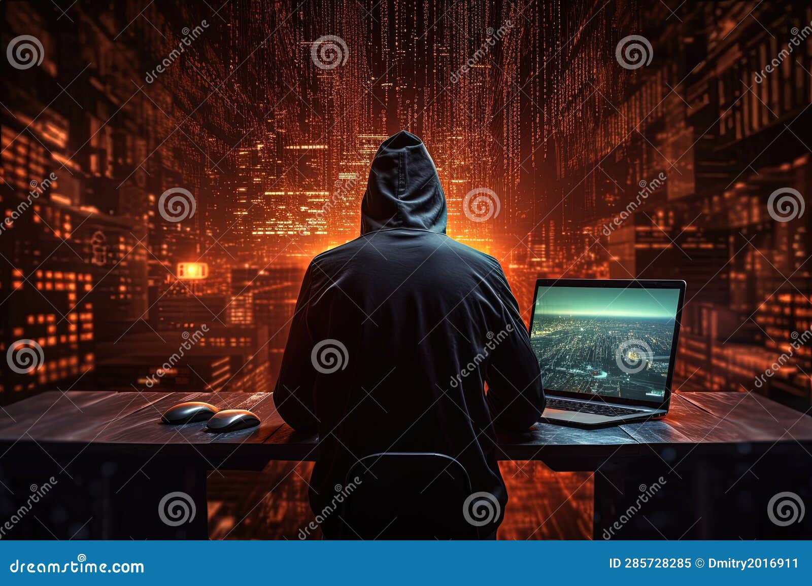 Hacker in the Process of Hacking the Net. Stock Illustration - Illustration of binary, password ...