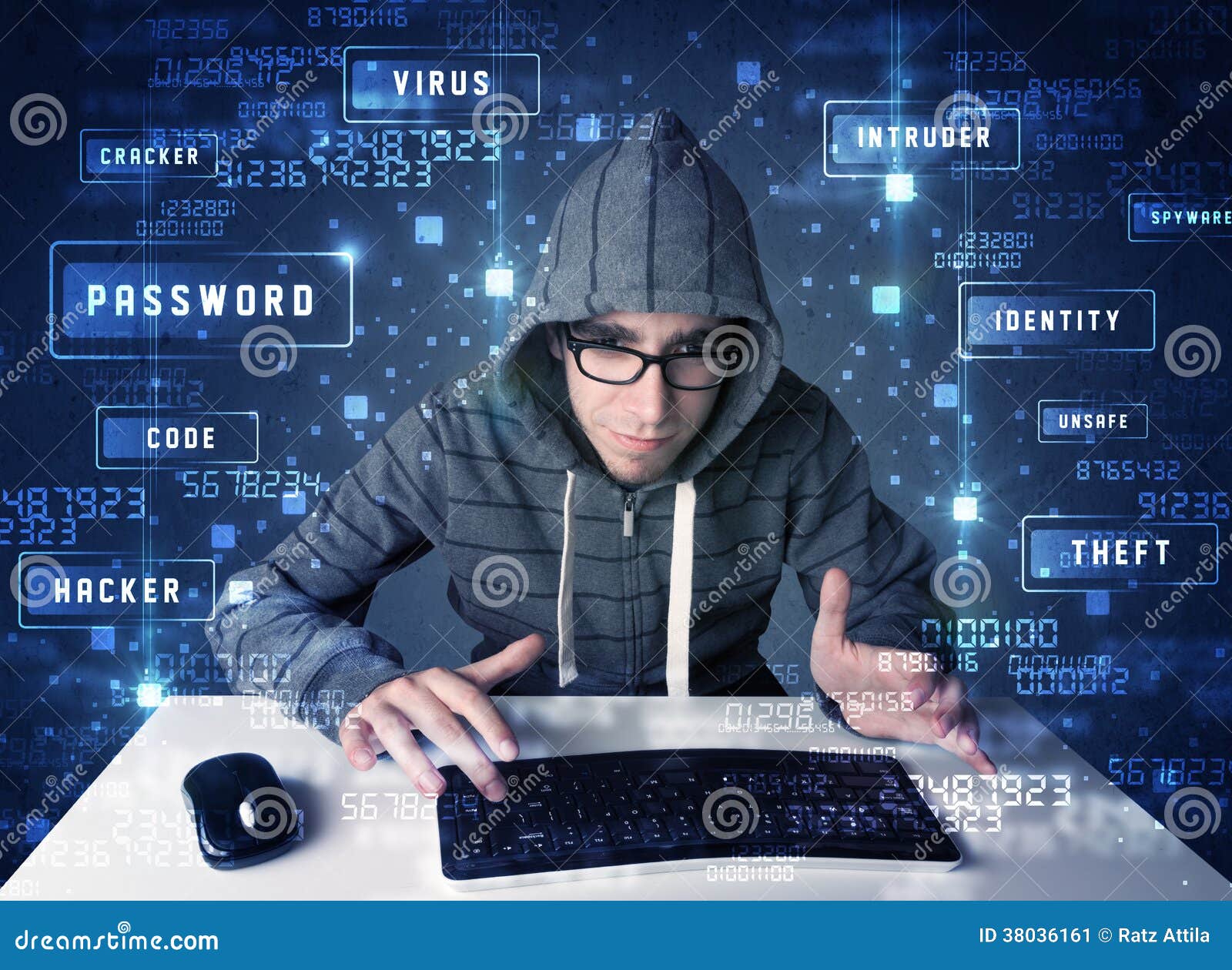 Hacker Programing in Technology Enviroment with Cyber Icons Stock Image ...