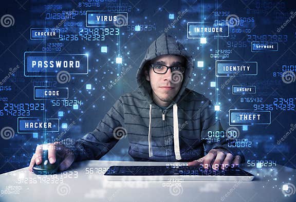 Hacker Programing in Technology Enviroment with Cyber Icons Stock Image ...
