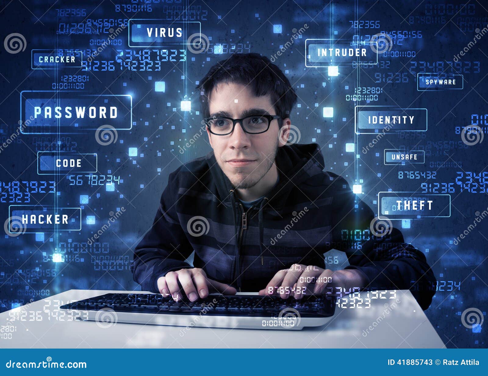 Hacker Programing in Technology Enviroment with Cyber Icons Stock Image ...