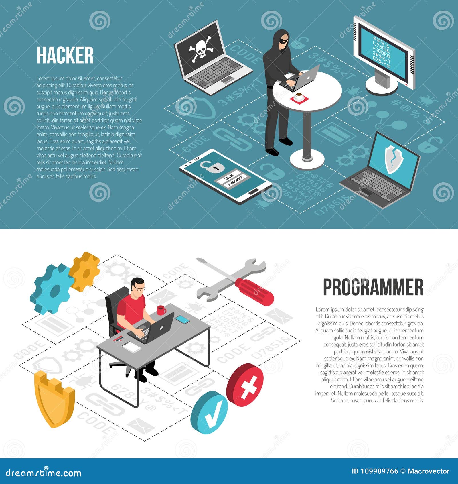Hacker Or Programmer Character Design With Icon Set Come With ...