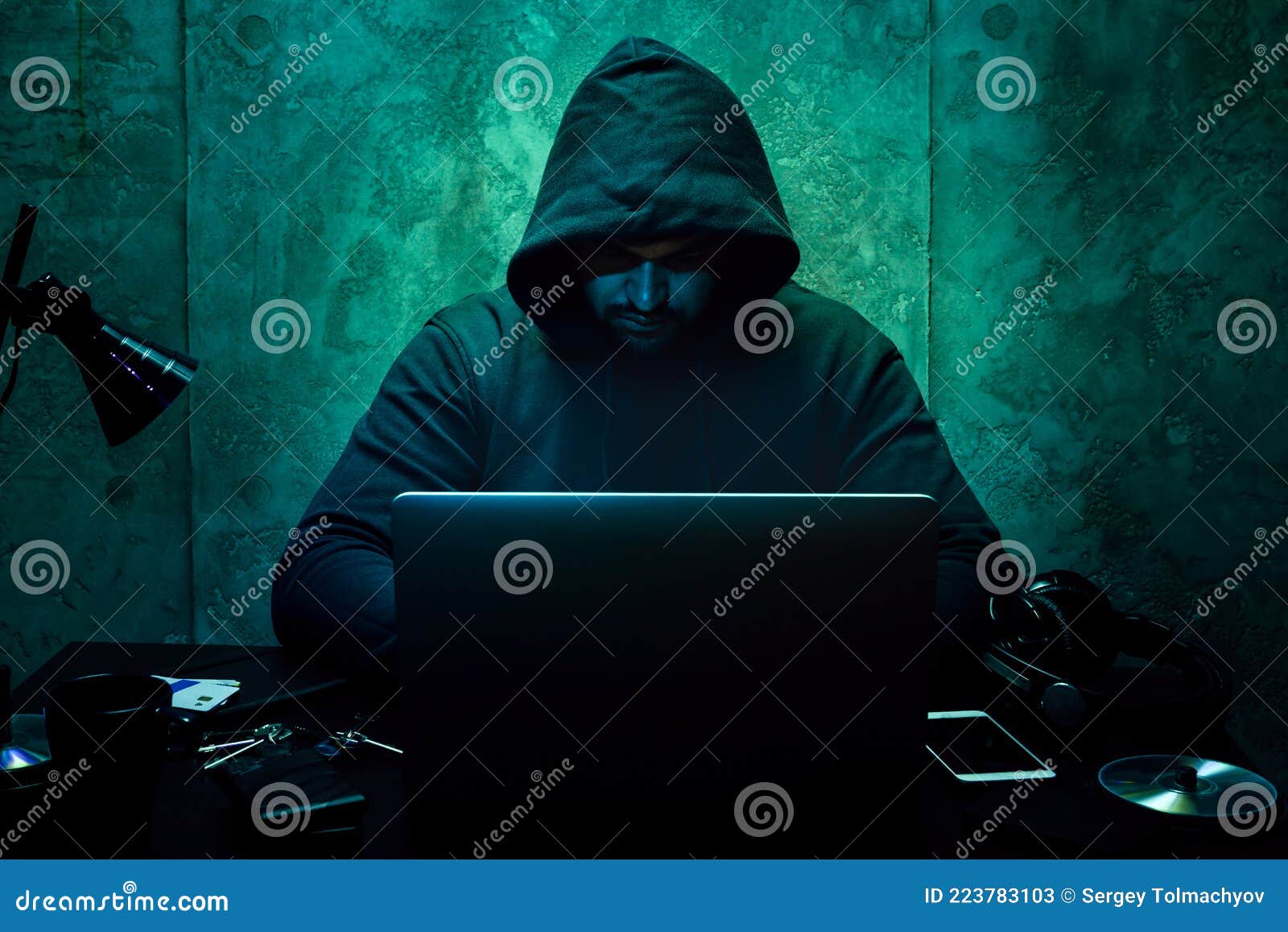 Hacker Programmer Using Computer in Dark Room Stock Image - Image of ...