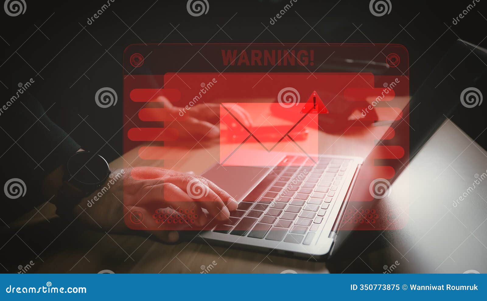 Hacker or Programmer Using Laptop with Triangle Caution Warning Sign ...