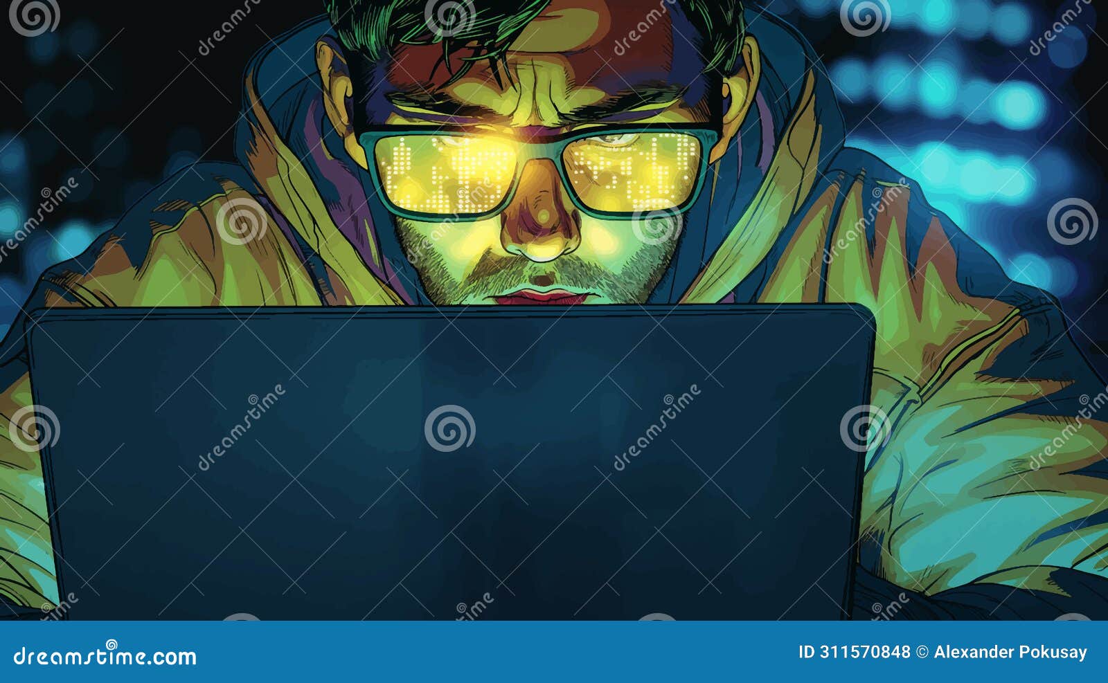 Hacker Programmer Working Laptop Illustration Stock Illustration ...