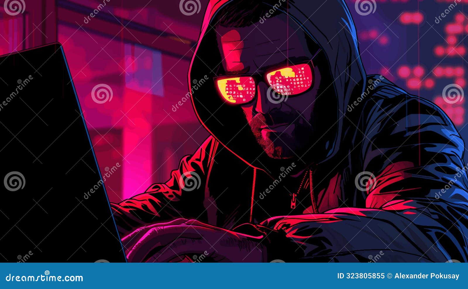 Hacker Programmer Working Laptop Illustration Stock Illustration ...