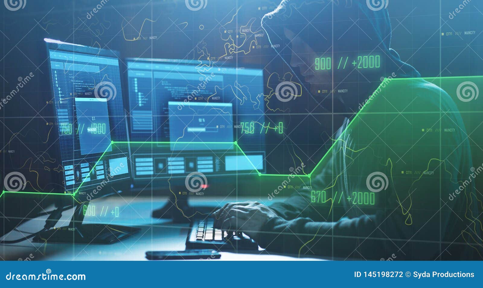 Hacker with Progress Loading Bar on Computers Stock Photo - Image of ...