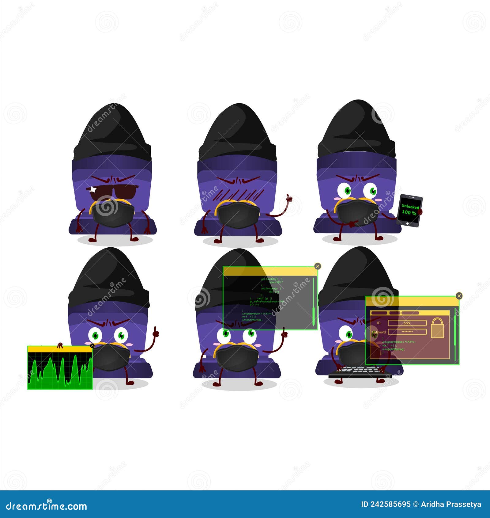 A Hacker Purple Ring Box Character Mascot with Stock Vector ...