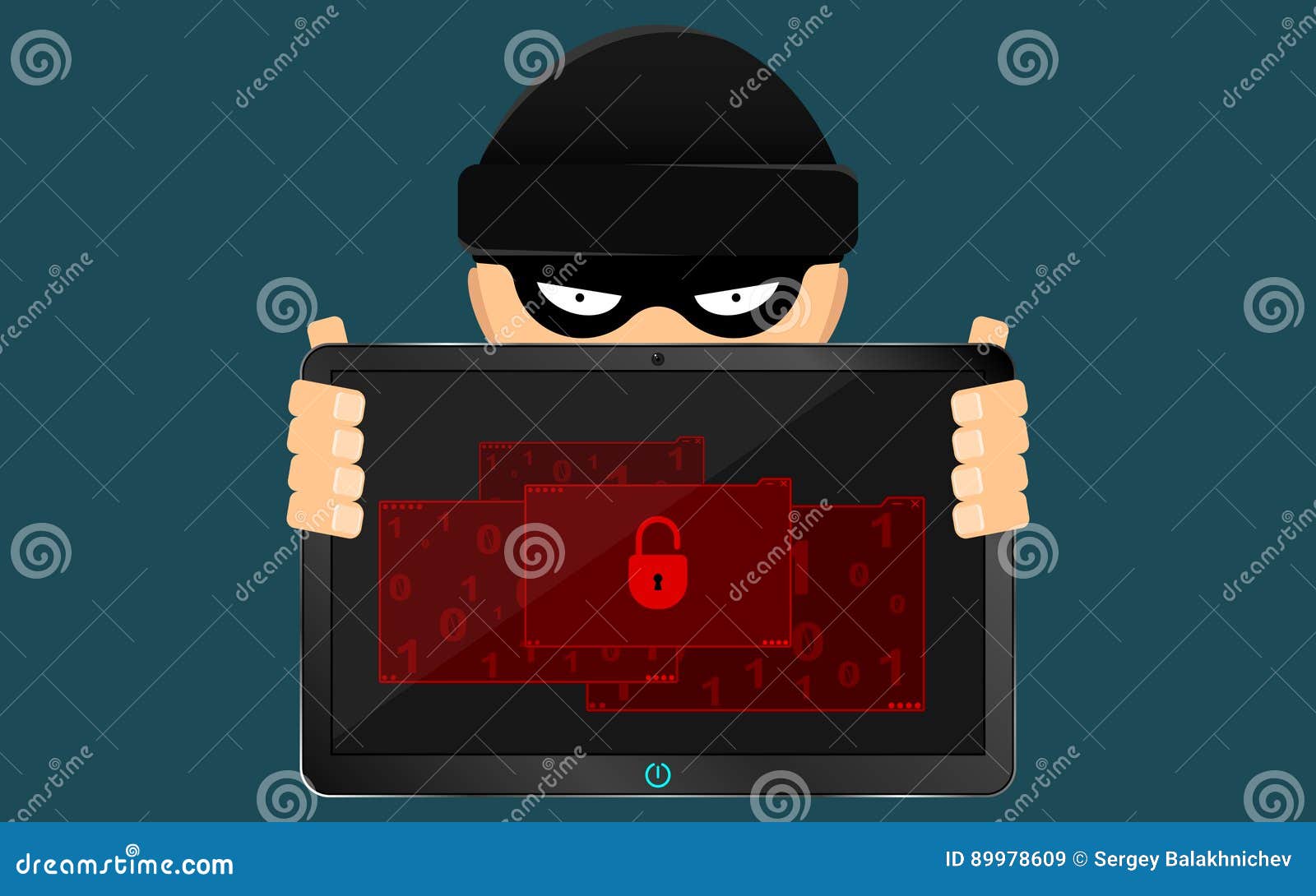 A Hacker And A Rascal Are Holding A Broken Tablet In Their Hands. A ...