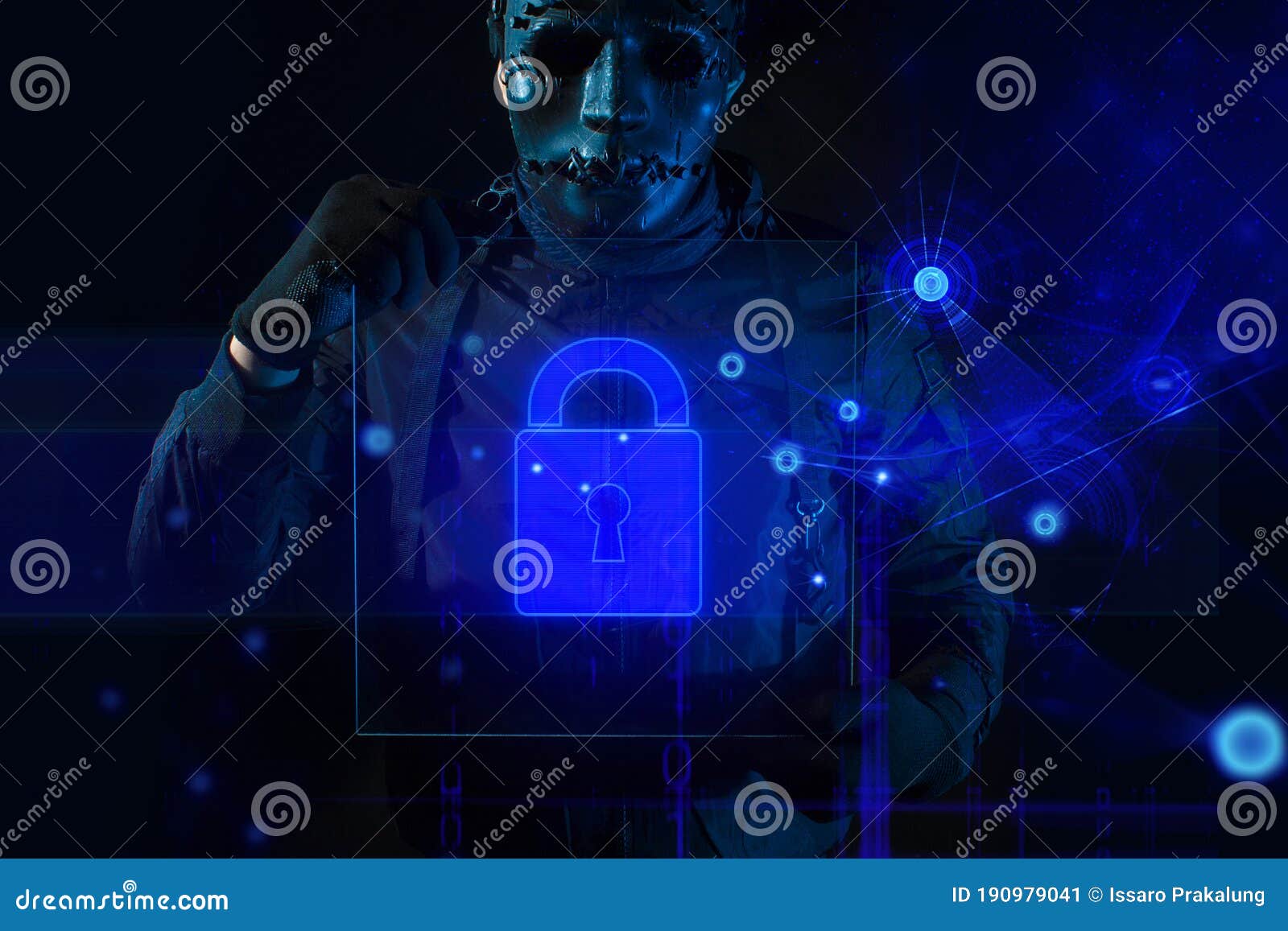 Hacker Robbery Terrorist with Lock Safety Computer Attack To Server ...