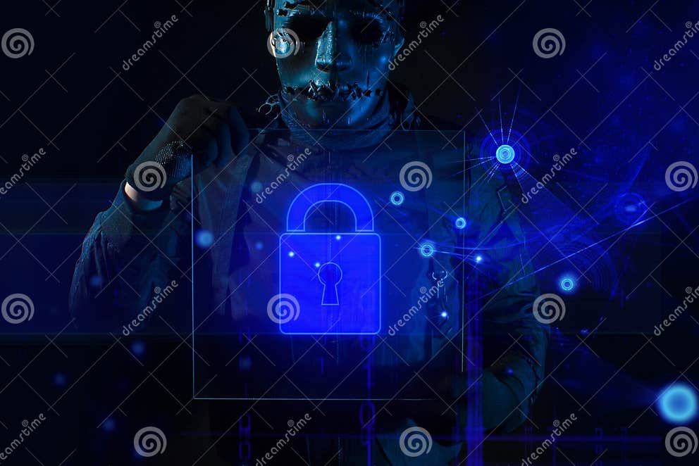 Hacker Robbery Terrorist with Lock Safety Computer Attack To Server Network Stock Image - Image ...