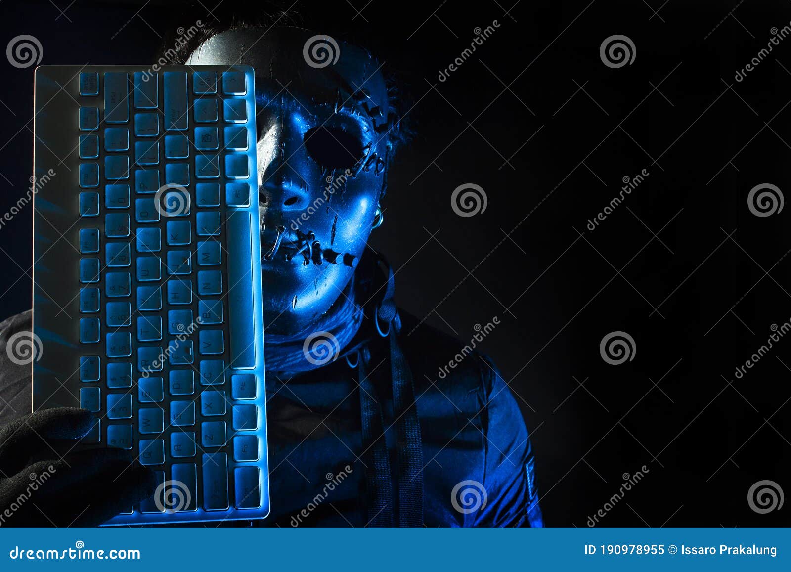 Hacker Robbery Terrorist with Lock Safety Computer Keyboard for Attack ...