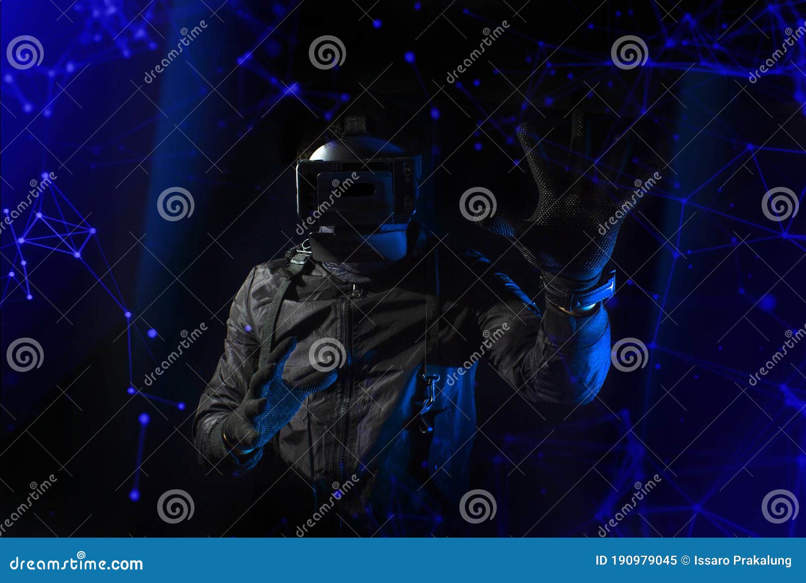 Hacker Robbery Terrorist With Vr Glass Hacking Computer Attack To ...