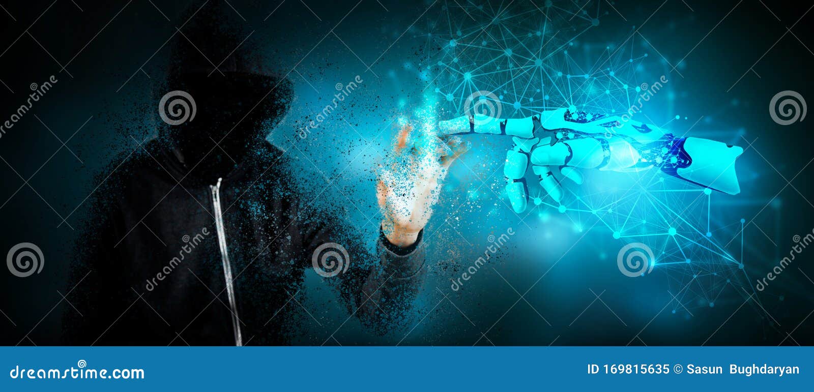 Hacker and Robot Arm Touch Each Other Stock Image - Image of code ...