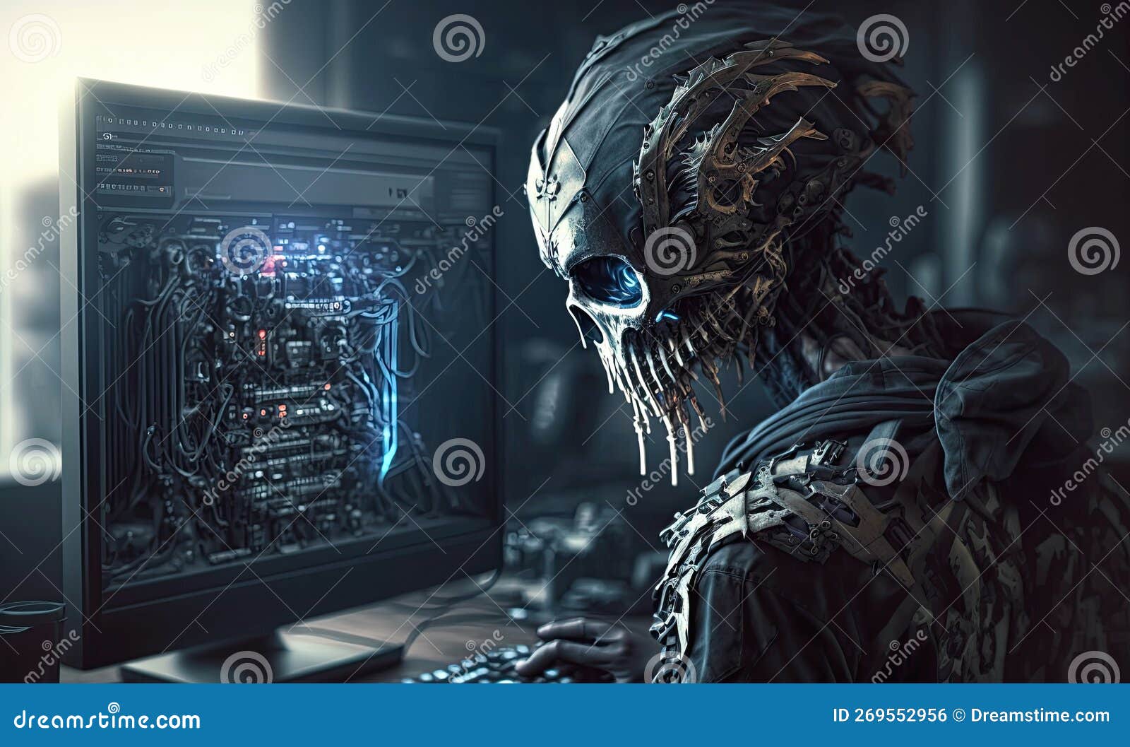 Hacker Robot Hacks into a Computer. Cyborg of Future is Working at ... Hacker Robot Hacks into a Computer. Cyborg of Future is Working at ...