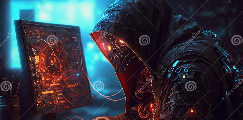 Hacker Robot Hacks Into A Computer Cyborg Of Future Is Working At Computer Concept Of Cyber 3378