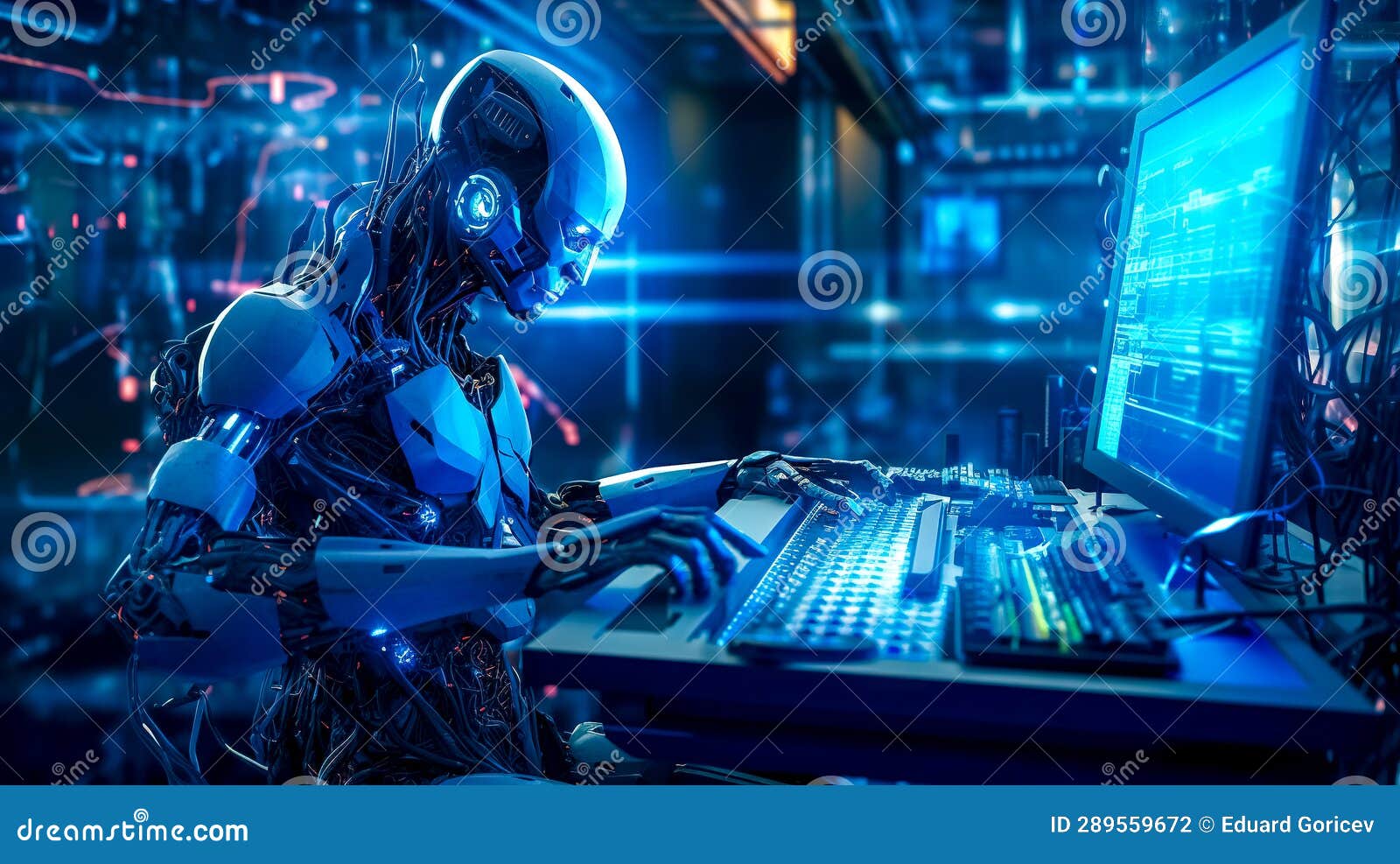 Hacker Robot in Room with Computer, Security in Network Internet Stock ...