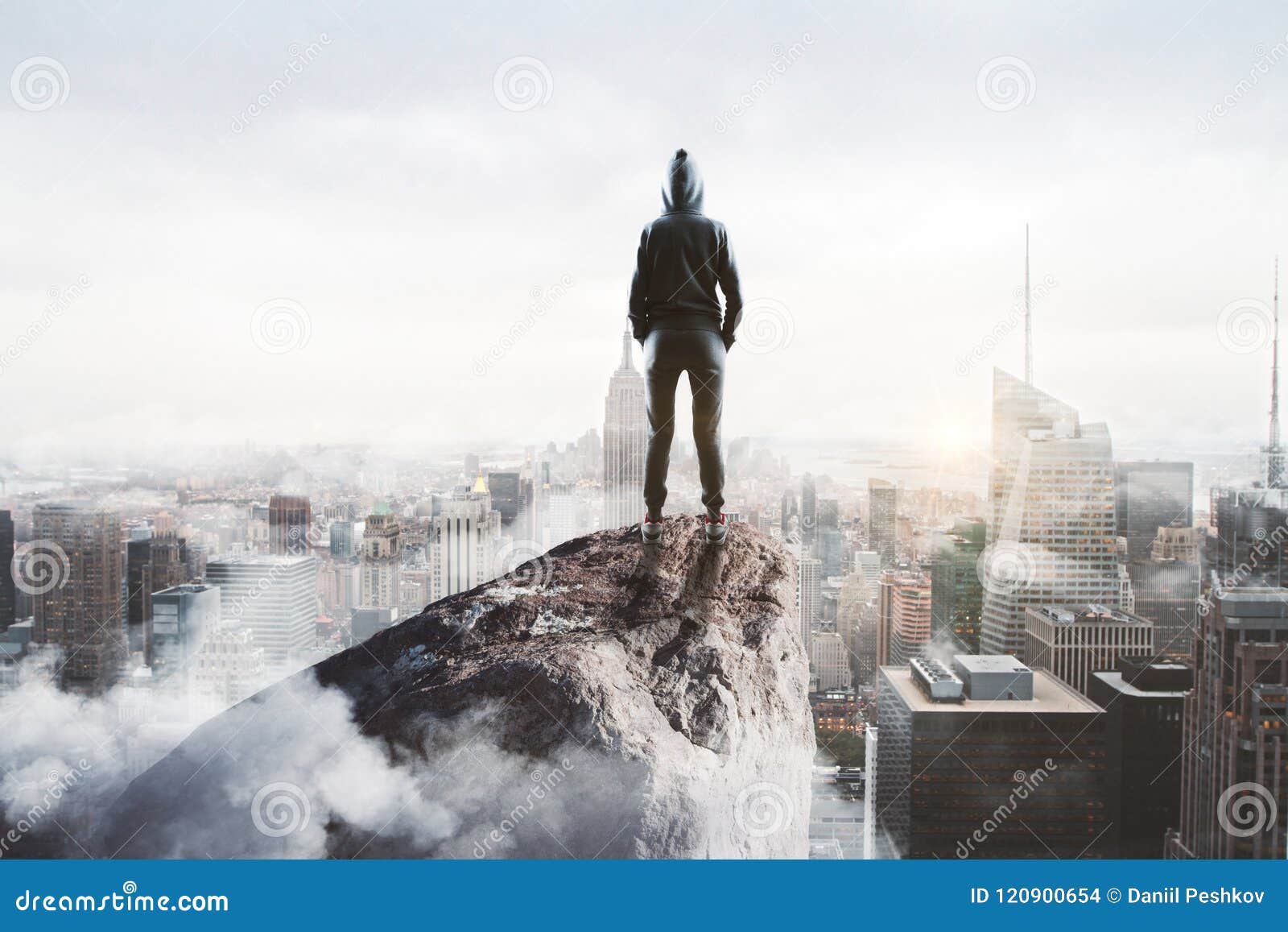 Hacker on rock in city stock photo. Image of internet - 120900654