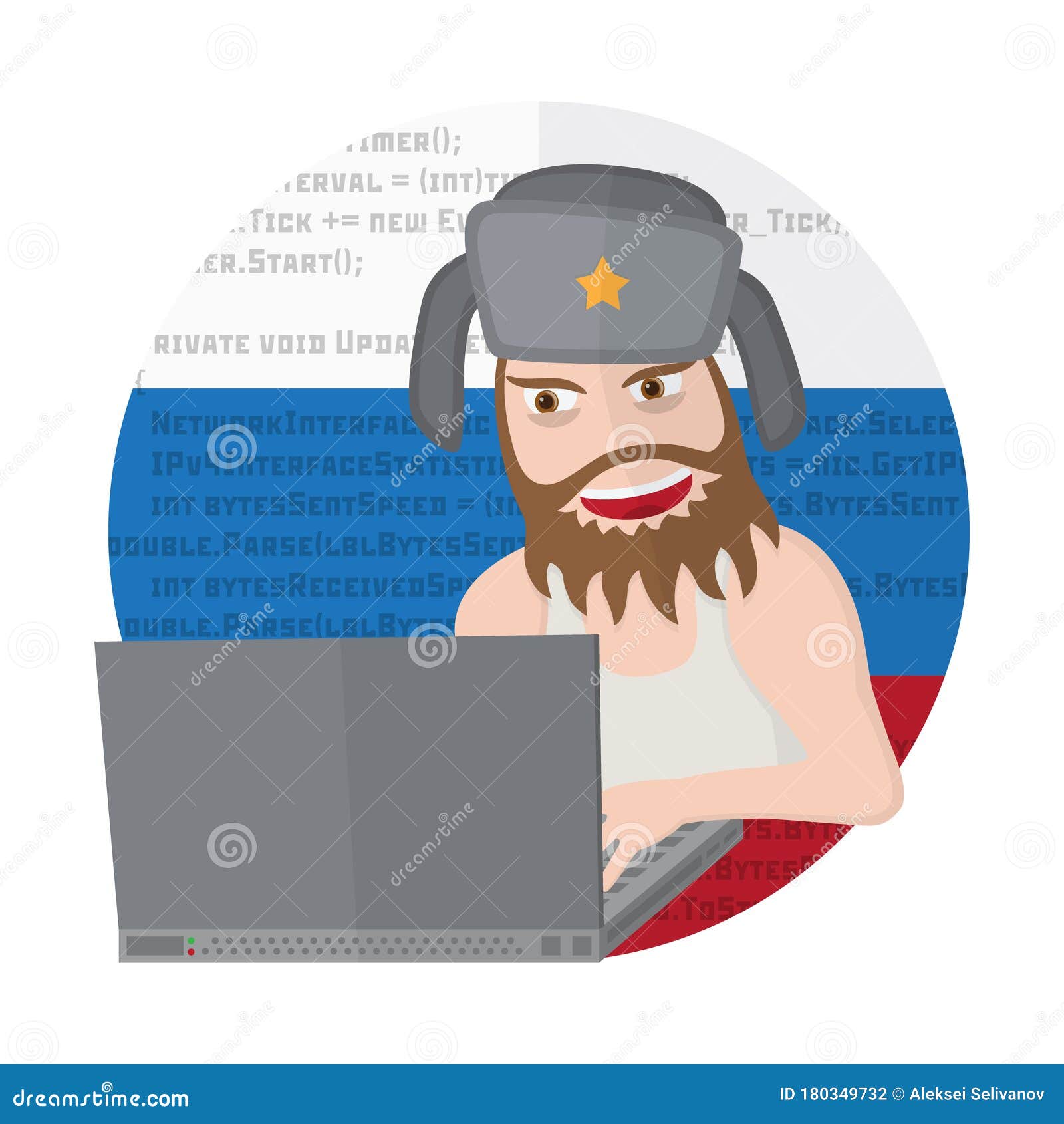 Hacker Ruso Con Laptop Aislada En Fondo Blanco. Ilustración del Vector ...