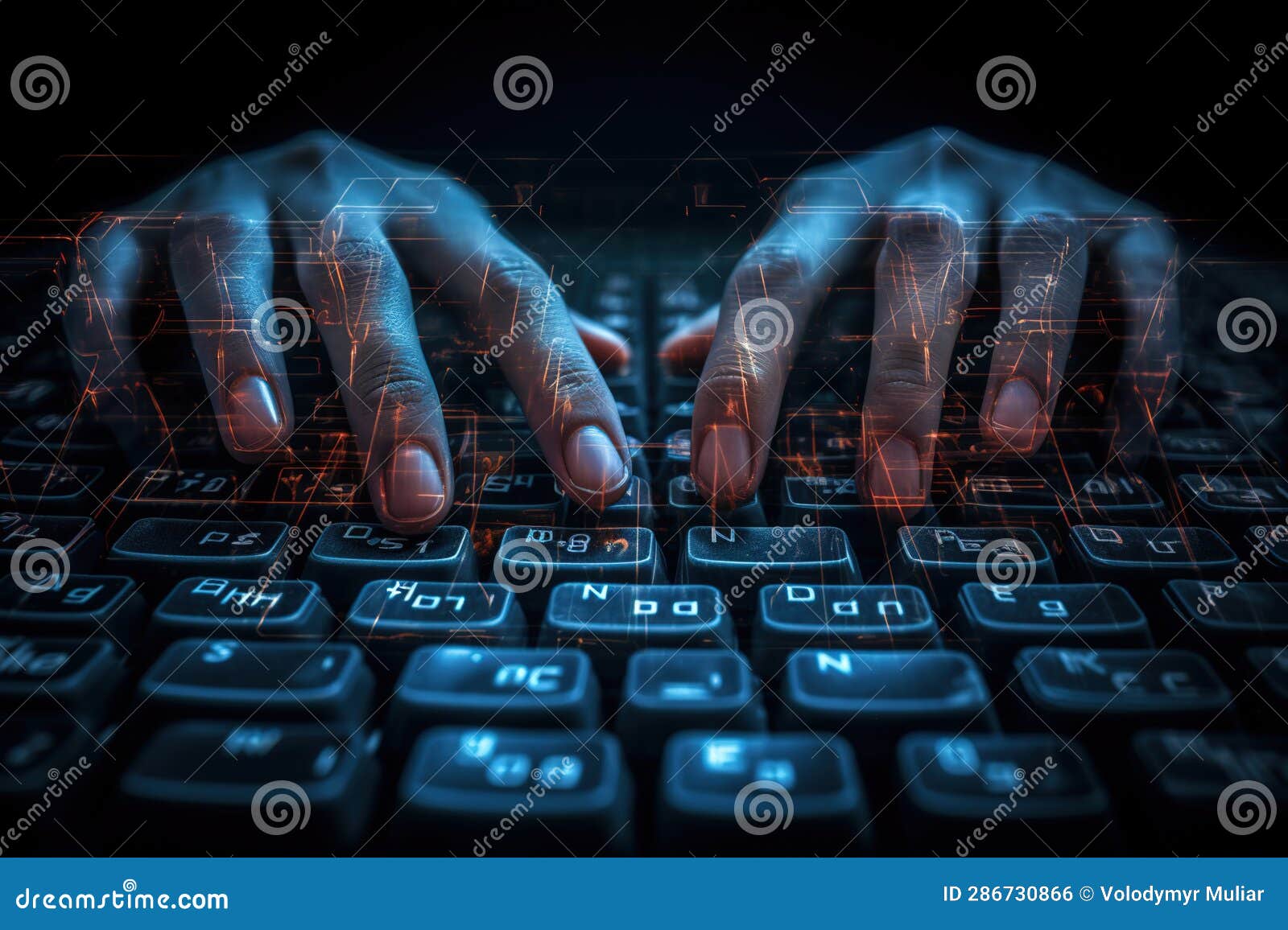 Hacker S Hands at a Computer Keyboard in Abstract Style. Generation AI ...