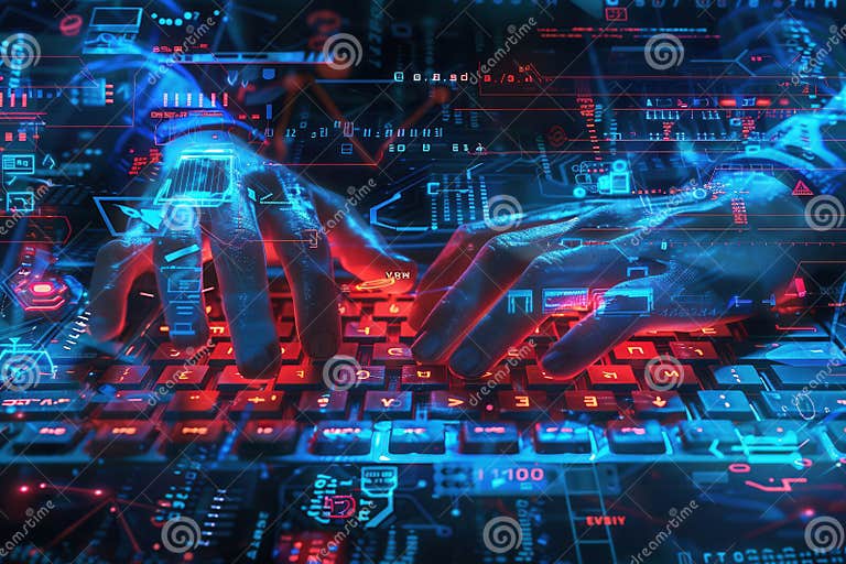 A Hacker S Hands Rapidly Type Code on a Backlit Keyboard, Illuminated ...