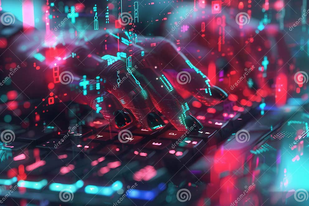A Hacker S Hands Swiftly Typing on a Keyboard, Surrounded by a Dynamic Array of Digital Symbols ...