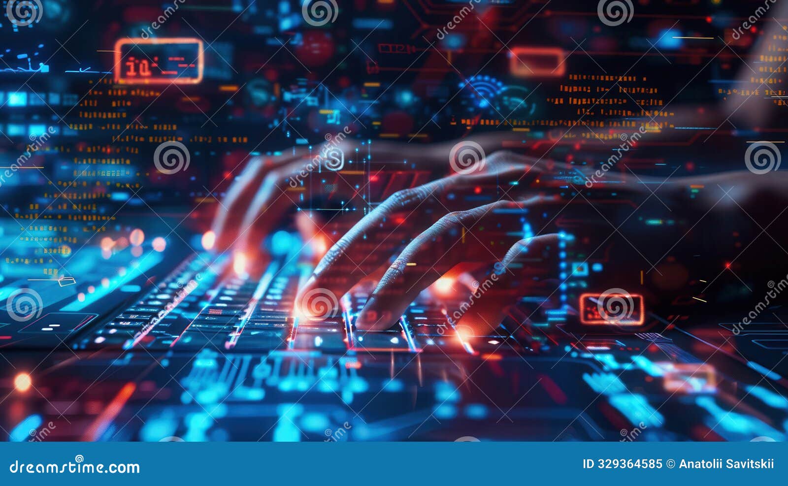 Hacker S Hands Type Swiftly on a Keyboard, Creating a Flurry of Digital Symbols and Codes in a ...