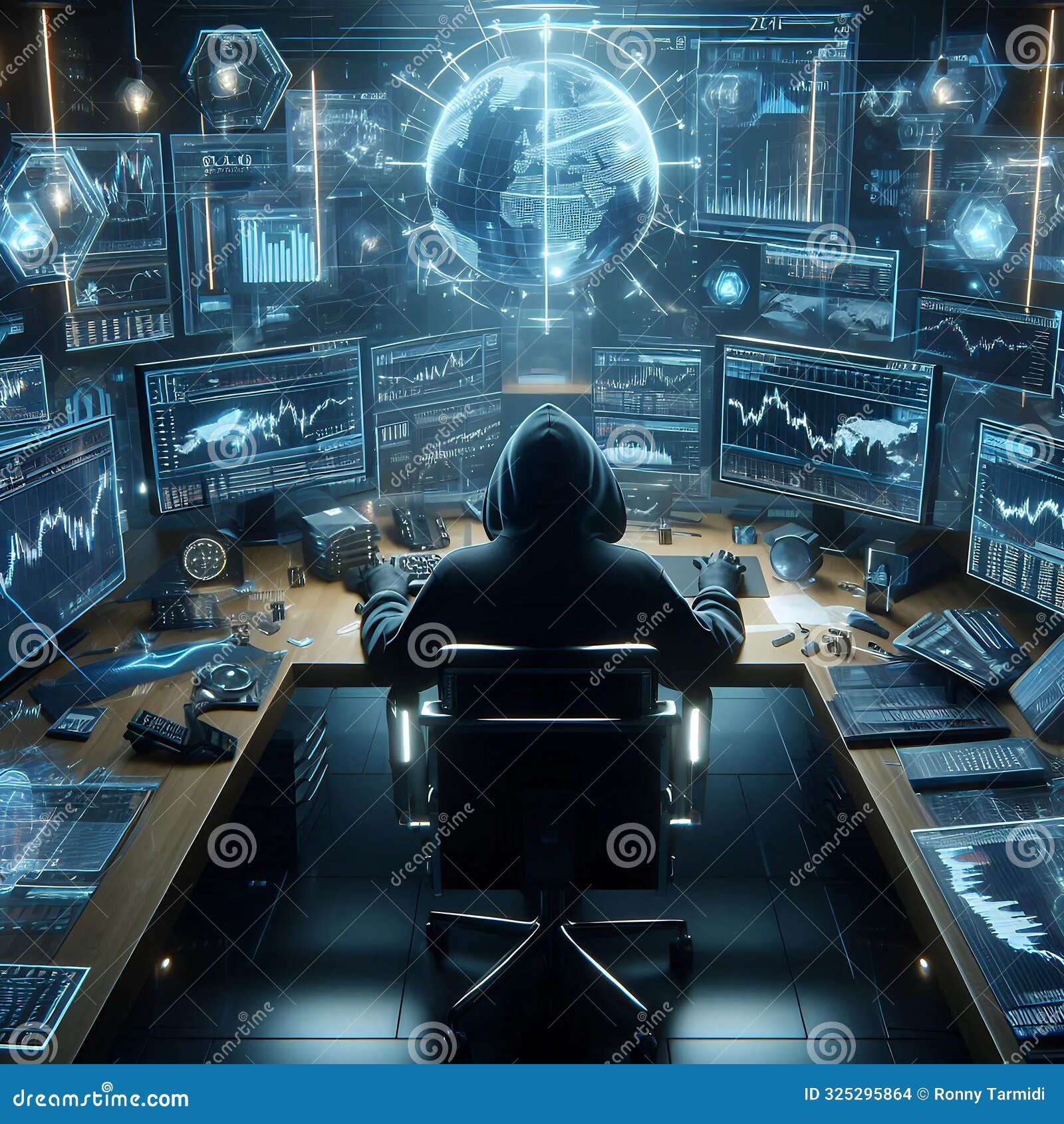 A Hacker S Work Desk Filled with Highly Advanced Digital Devices. Stock ...