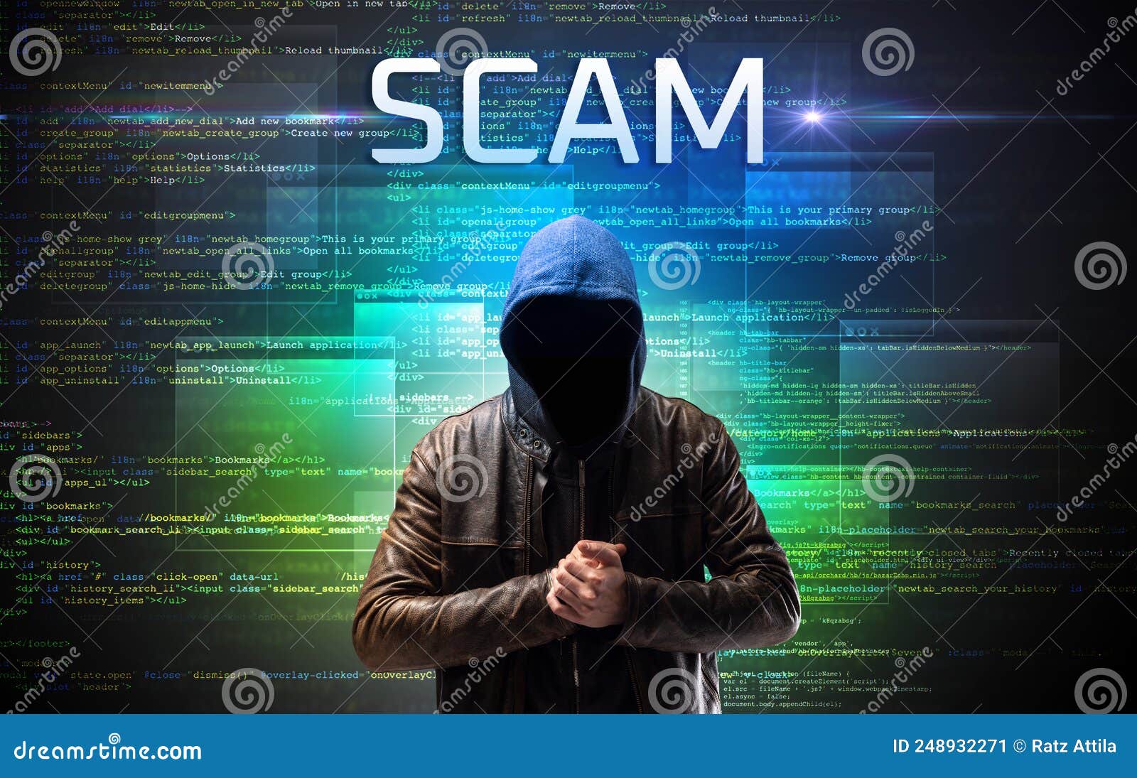Hacker Sans Visage Sur Fond De Code Image stock - Image du mystère ...