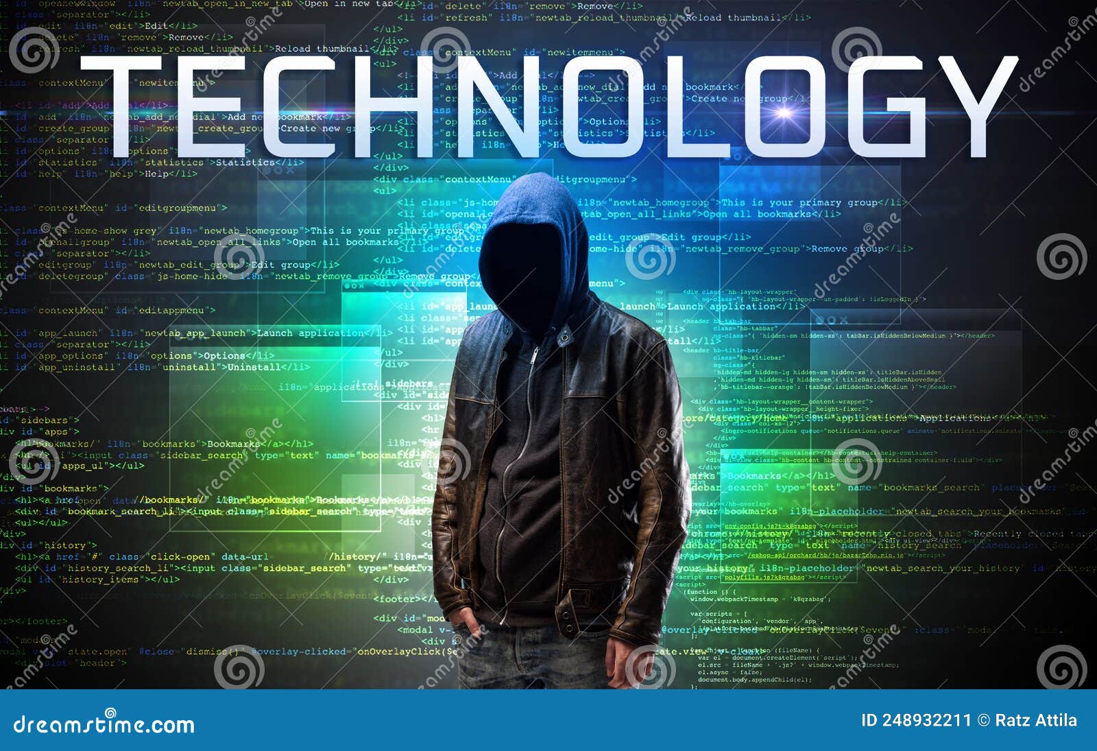 Hacker Sans Visage Sur Fond De Code Image stock - Image du espion ...