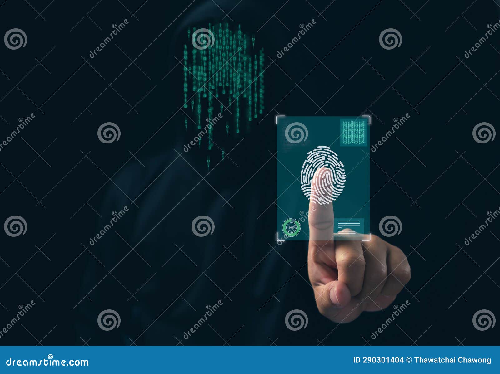 Hacker is Scanning Fingerprints in the Dark. Concept of Information ...