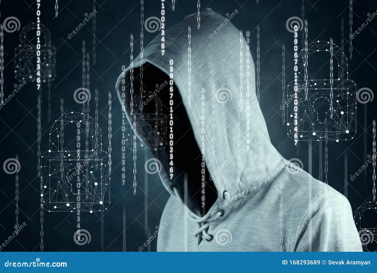 Hacker Scollegato in Nero Con Codici Binari in Background Immagine ...