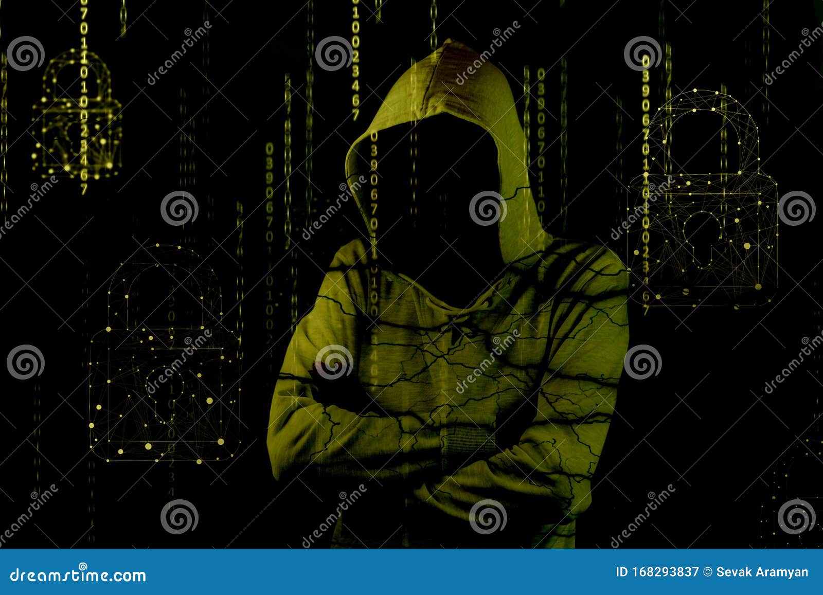 Hacker Scollegato in Nero Con Codici Binari in Background Immagine ...