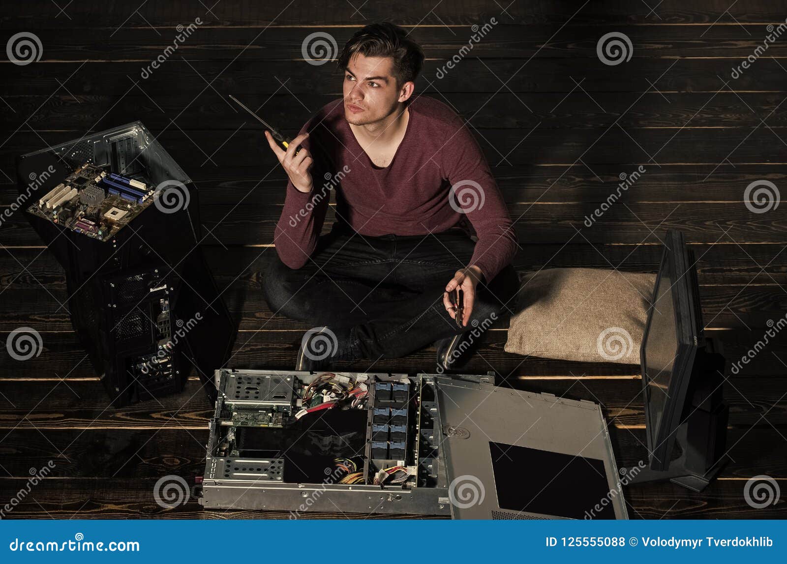 Hacker at Service Center Workshop or Man Fix Hardware Stock Photo ...