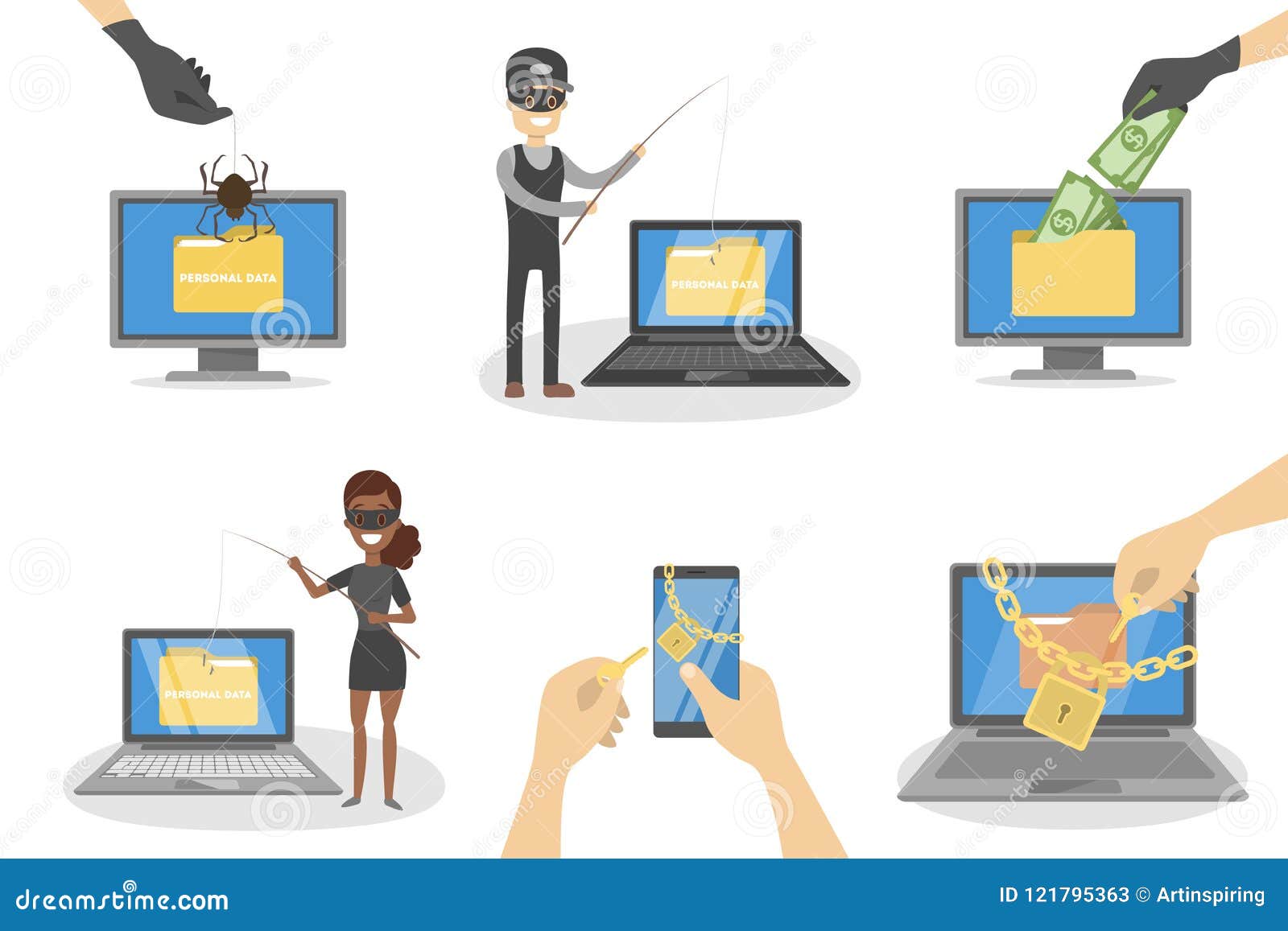 Hacker set illustration stock vector. Illustration of concept - 121795363