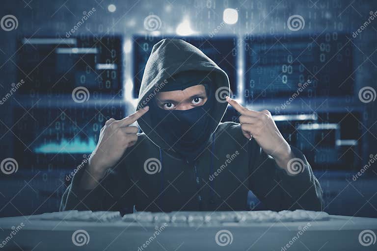 Hacker Showing Middle Finger Gesture Stock Photo - Image of password ...