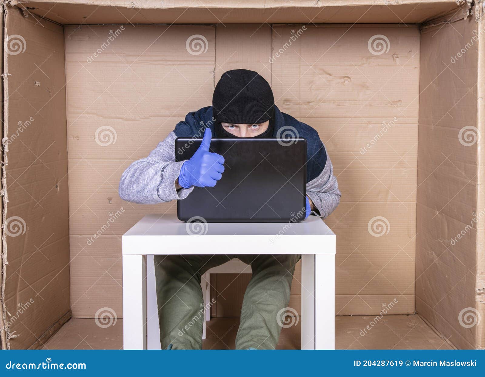 Hacker Shows Thumbs Up, Good Internet Security Idea Stock Image - Image ...